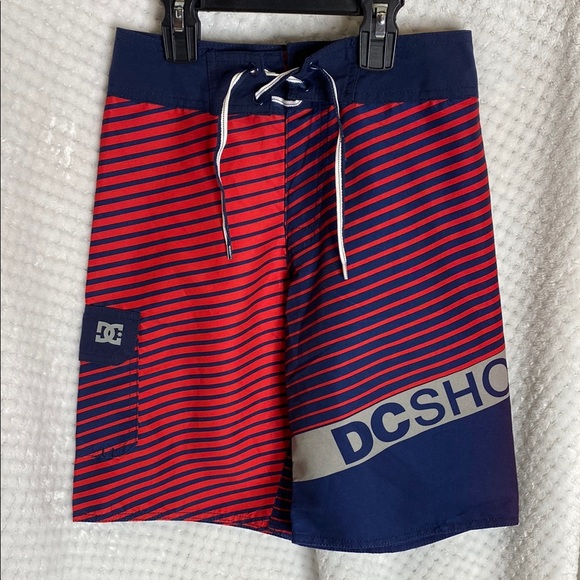 DC | Swim | Dc Red And Blue Swim Board Shorts With Stripes | Poshmark